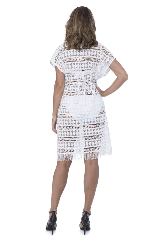 Back View Of Gottex Profile Tutti Frutti Crochet Dress In White